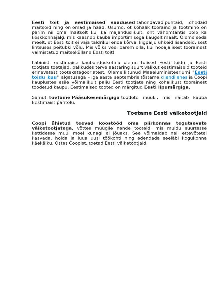 Eesti Toit Ja Eestimaised Saadused | PDF