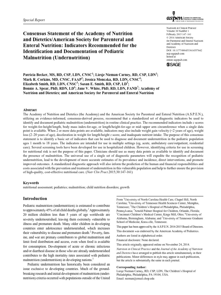 Pediatric Malnutrition Diagnosis Indicators | PDF | Dietitian | Nutrition