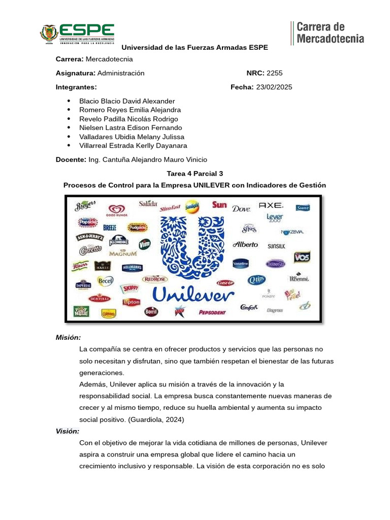 Control de Calidad y Gestión en Unilever | PDF | Calidad (comercial ...