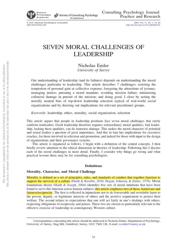 7 Moral Challenges | PDF | Leadership | Morality