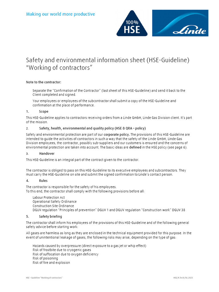 HSE-Guideline Working of Contractors EN 20230620 | PDF | Safety | Waste