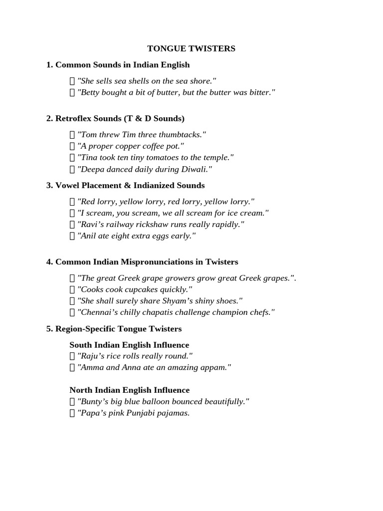 Tongue Twisters | PDF