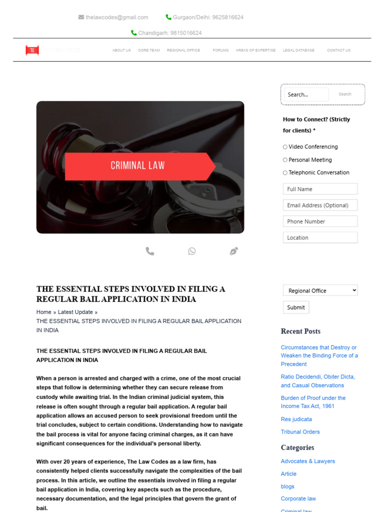 THE ESSENTIAL STEPS INVOLVED IN FILING A REGULAR BAIL APPLICATION IN ...