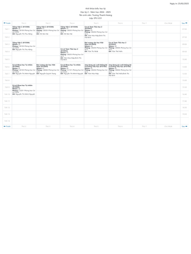 Thời khóa biểu GDTH K24 | PDF