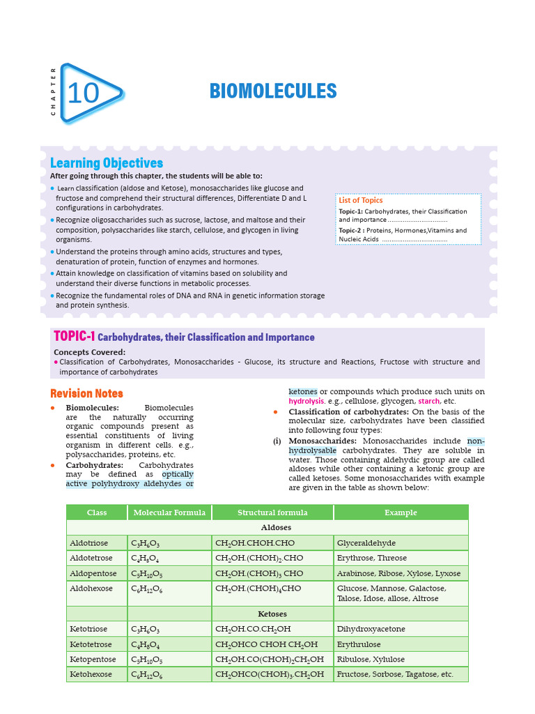 Class 12 Chemistry Neet Study Maerials 10. Biomolecules | PDF ...