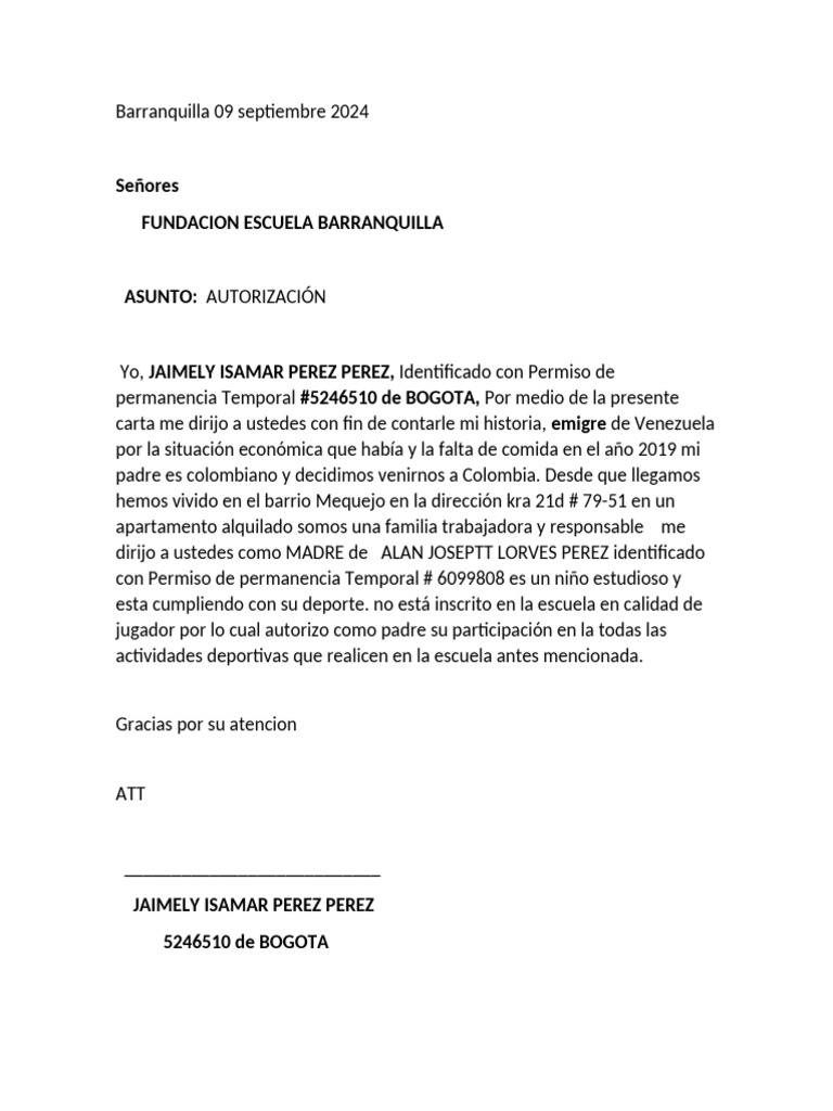carta de autorizacion de noche | PDF
