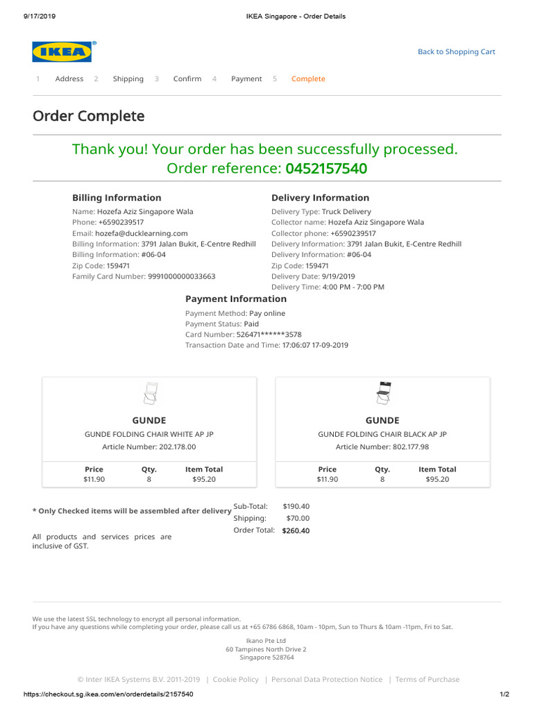 IKEA Singapore - Order Details | PDF | Payments
