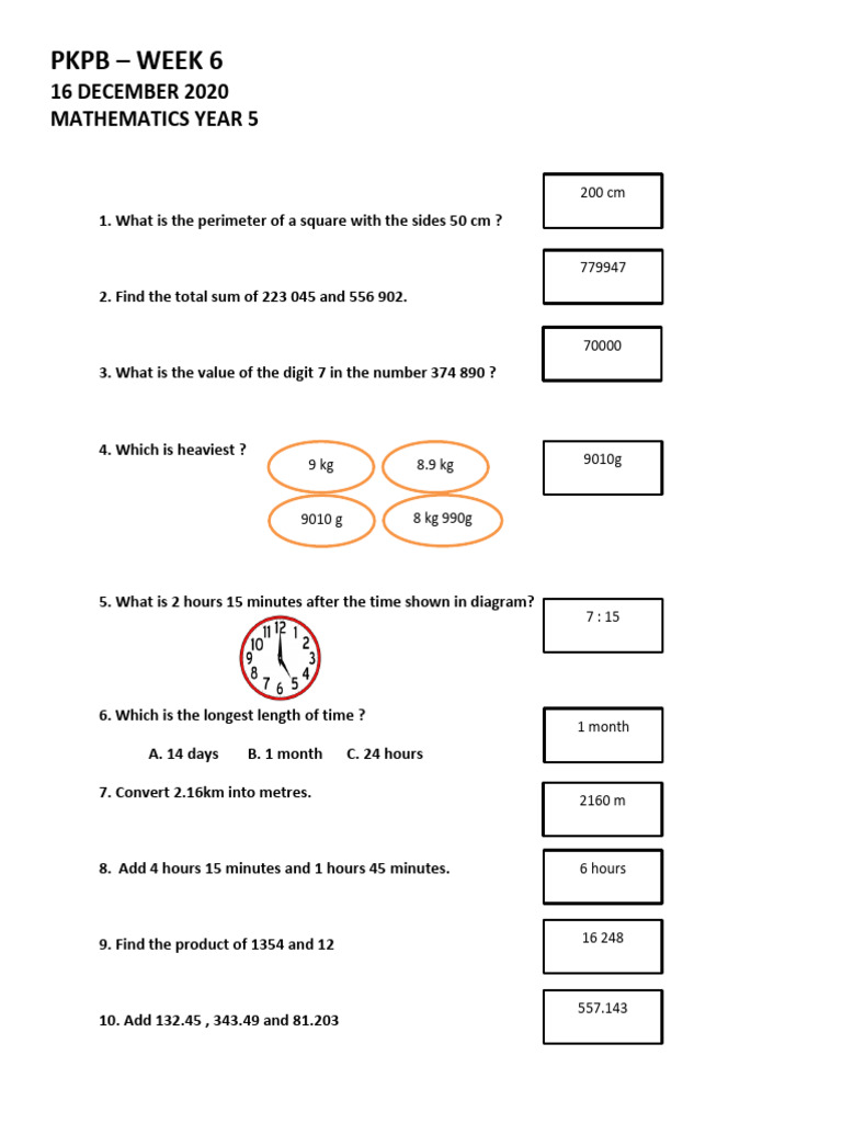 year 5answer | PDF