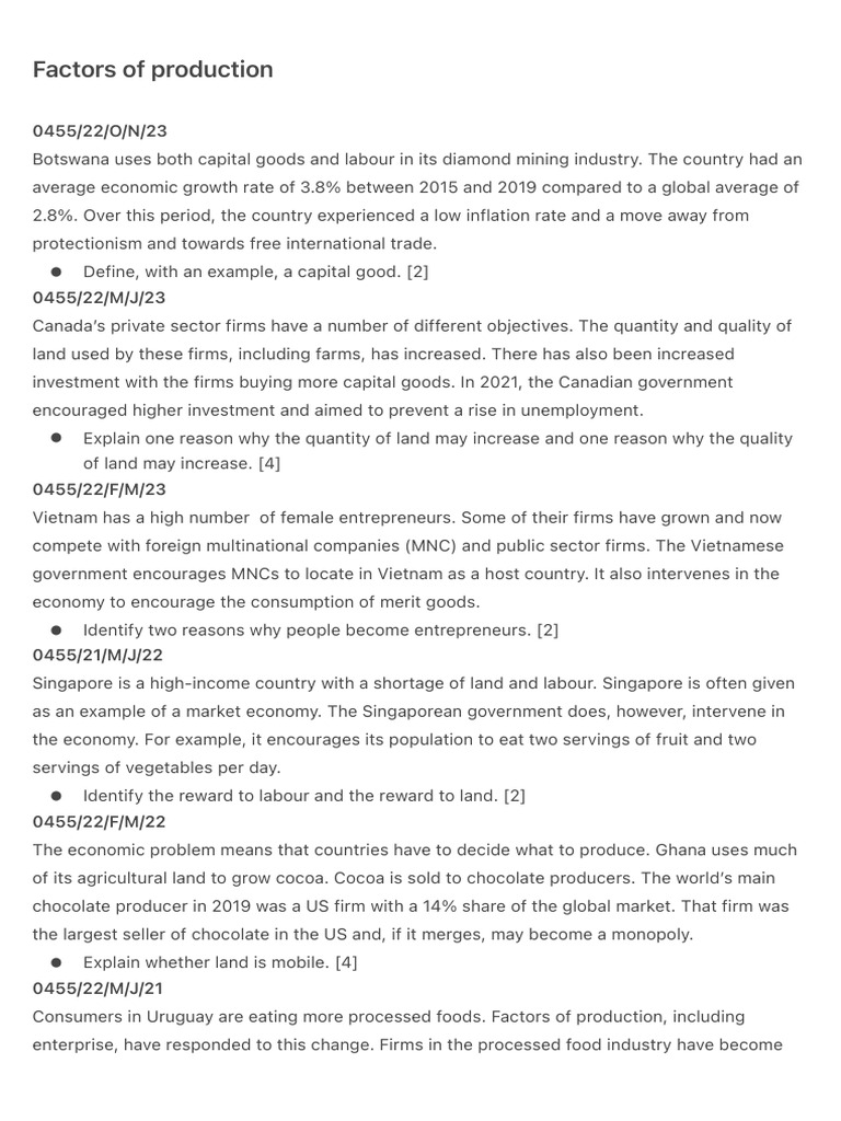 Factors of Production in Global Economies | PDF | Cost Of Living ...