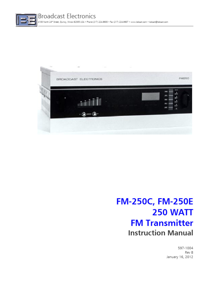 FM-250C FM-250E Exciter Manual | PDF | Distortion | Frequency Modulation