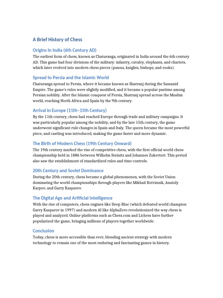History of Chess: From India to AI | PDF
