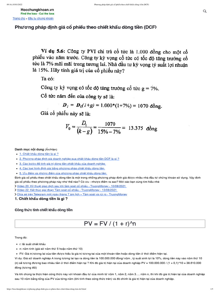 Phương Pháp Định Giá Cổ Phiếu Theo Chiết Khấu Dòng Tiền (DCF) | PDF
