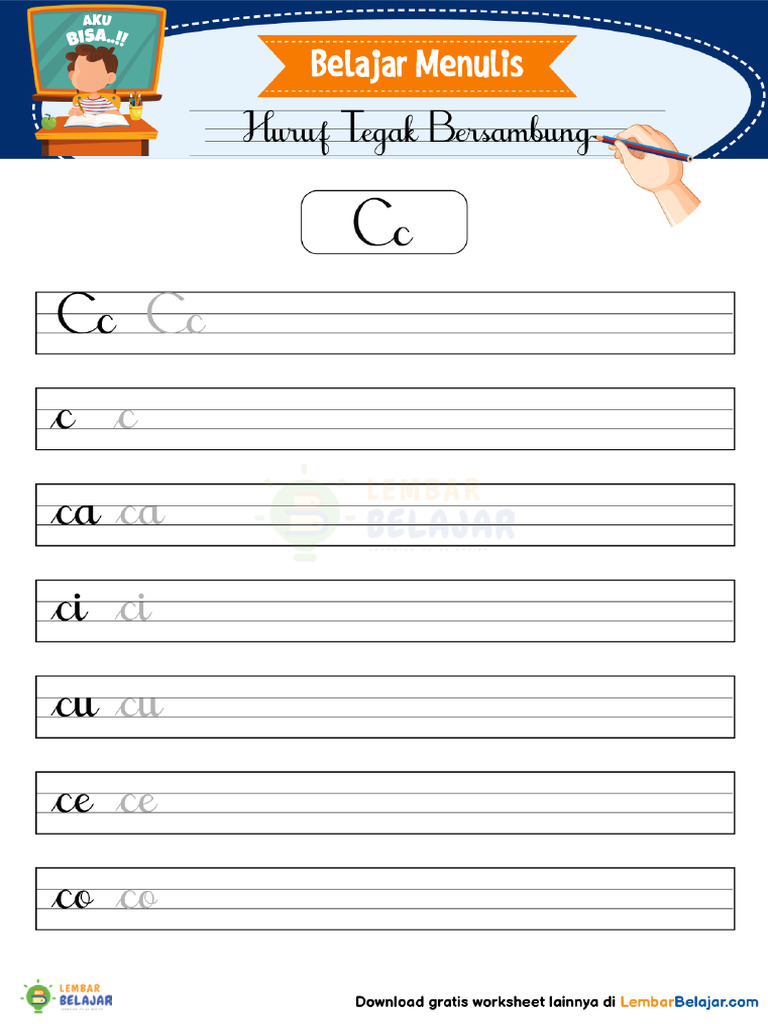 Lembar Belajar Menulis Huruf Tegak Bersambung C | PDF