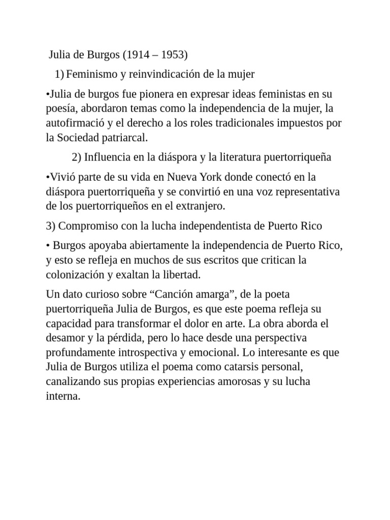 Julia de Burgos: Feminismo y Poesía | PDF