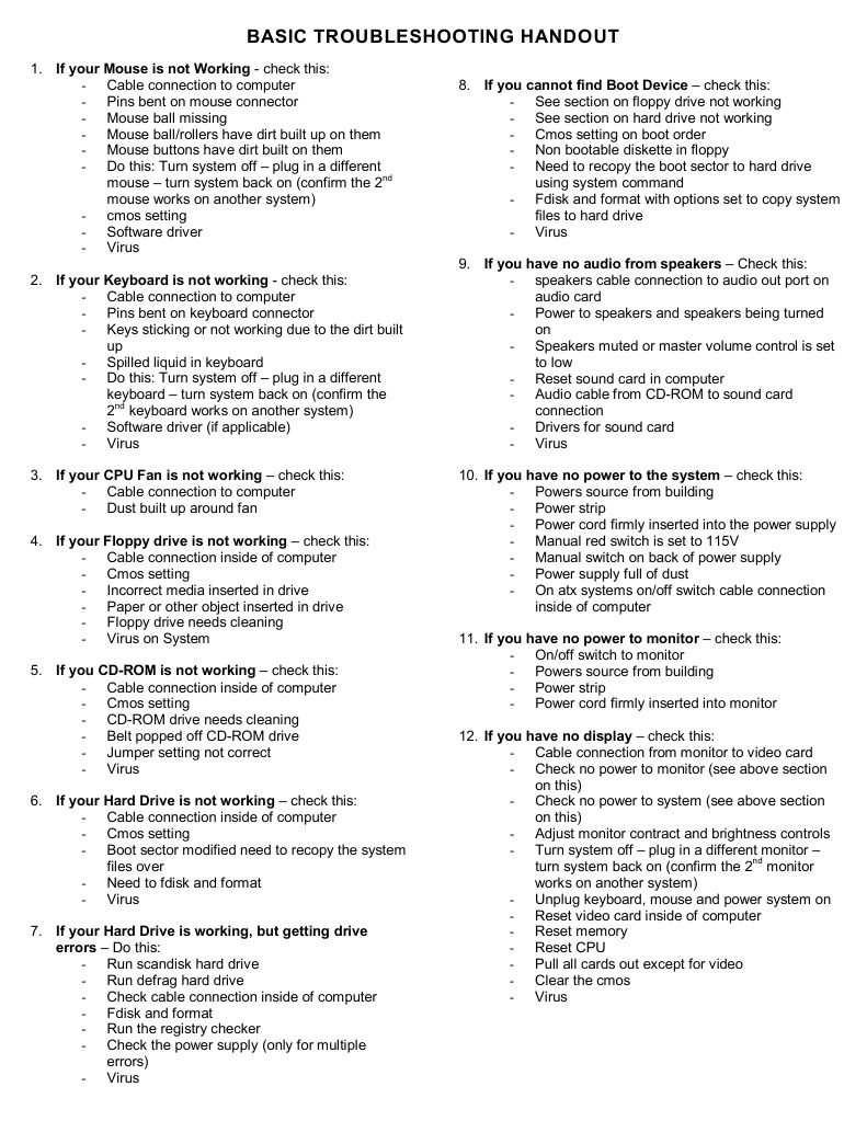 Basic Troubleshooting | PDF | Booting | Floppy Disk