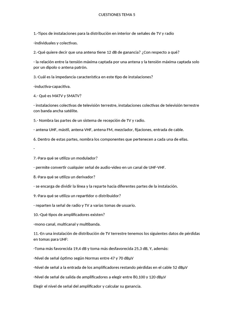 Cuestiones Tema 5 | PDF