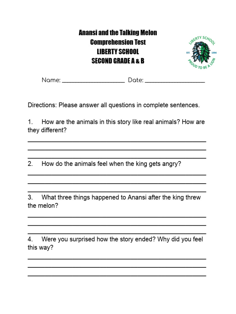 Anansi and the Talking Melon Test | PDF