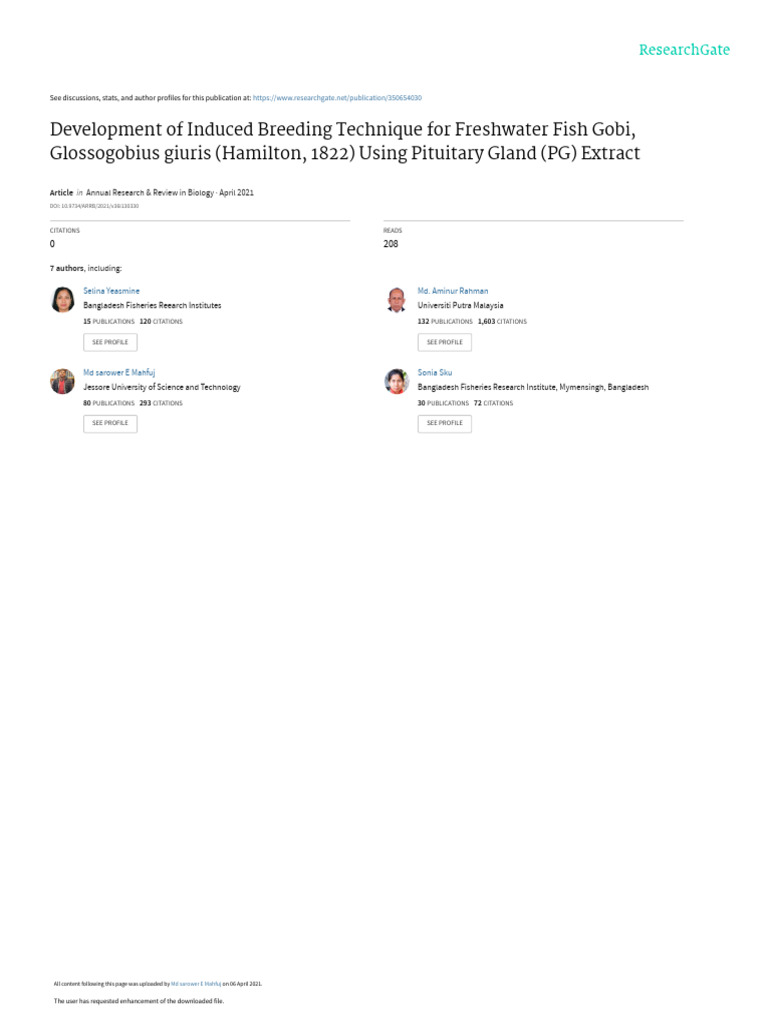 Development of Induced Breeding Gobi | PDF | Fertilisation | Sex Organ