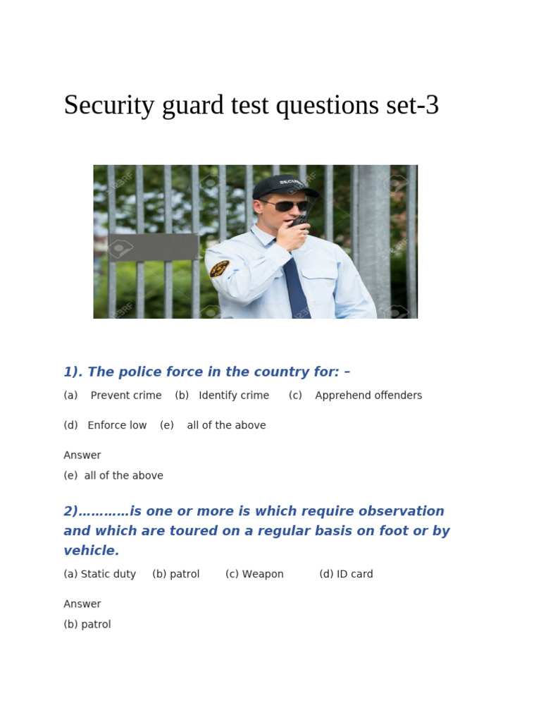 Security Guard Test Questions Set-3 | PDF | Security Alarm | Arrest