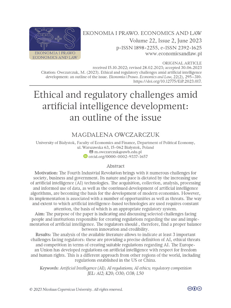 Ethical and Regulatory Challenges Amid Artificial | PDF | Artificial ...