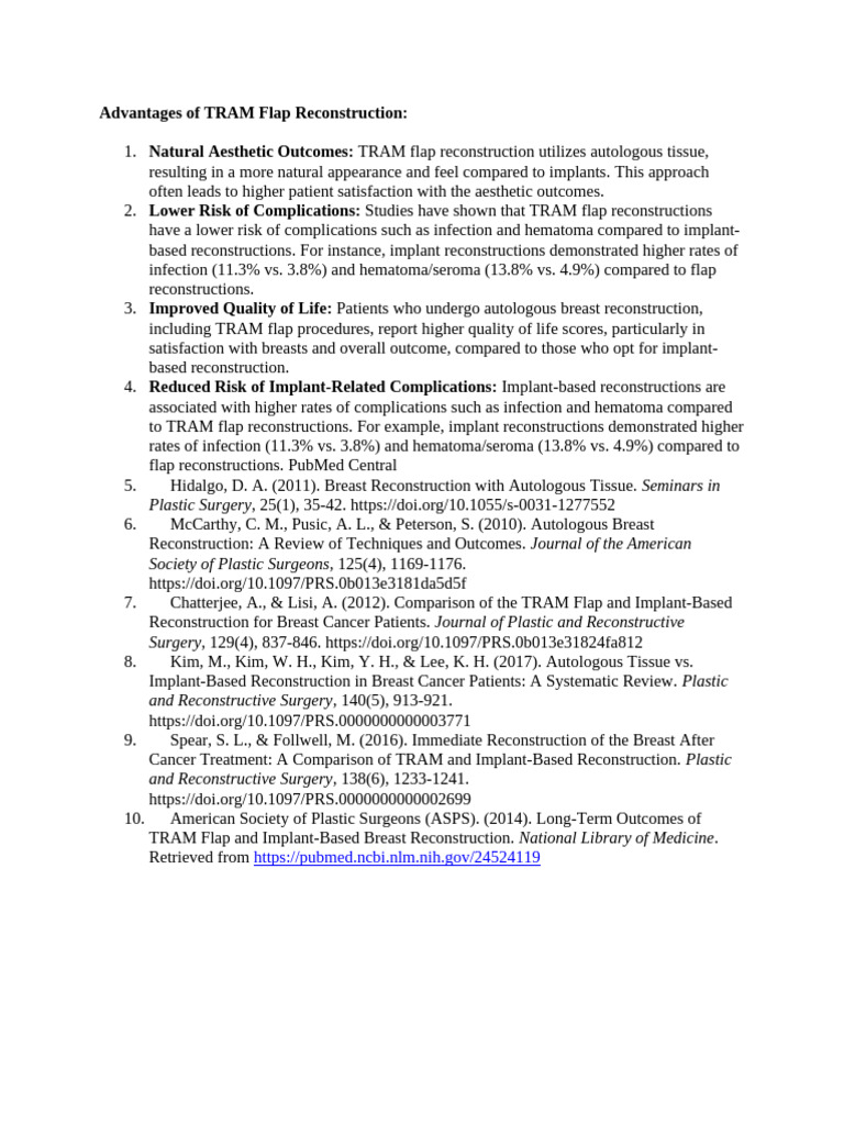 Advantages of TRAM Flap Reconstruction | PDF | Plastic Surgery ...