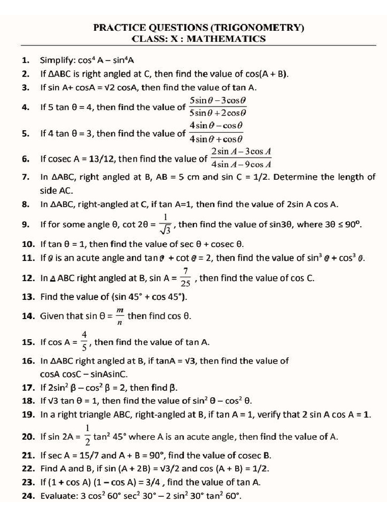 Trigonometry - Practice Problems | PDF