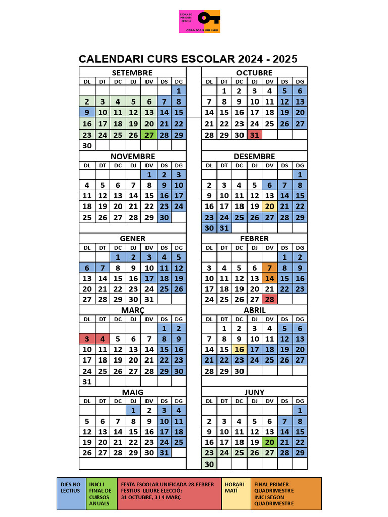 Calendari Escolar Curs 24-25 | PDF