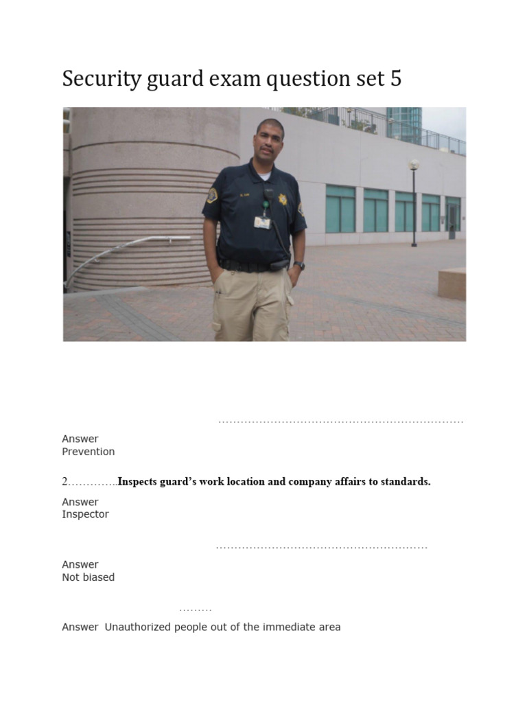 Security Guard Exam Question Set 5 | PDF | Police | Security Guard