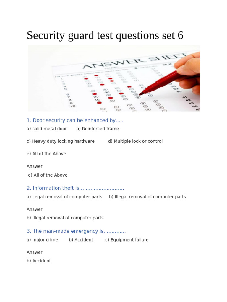 Security Guard Exam Questions 6 | PDF | Police | Security Guard