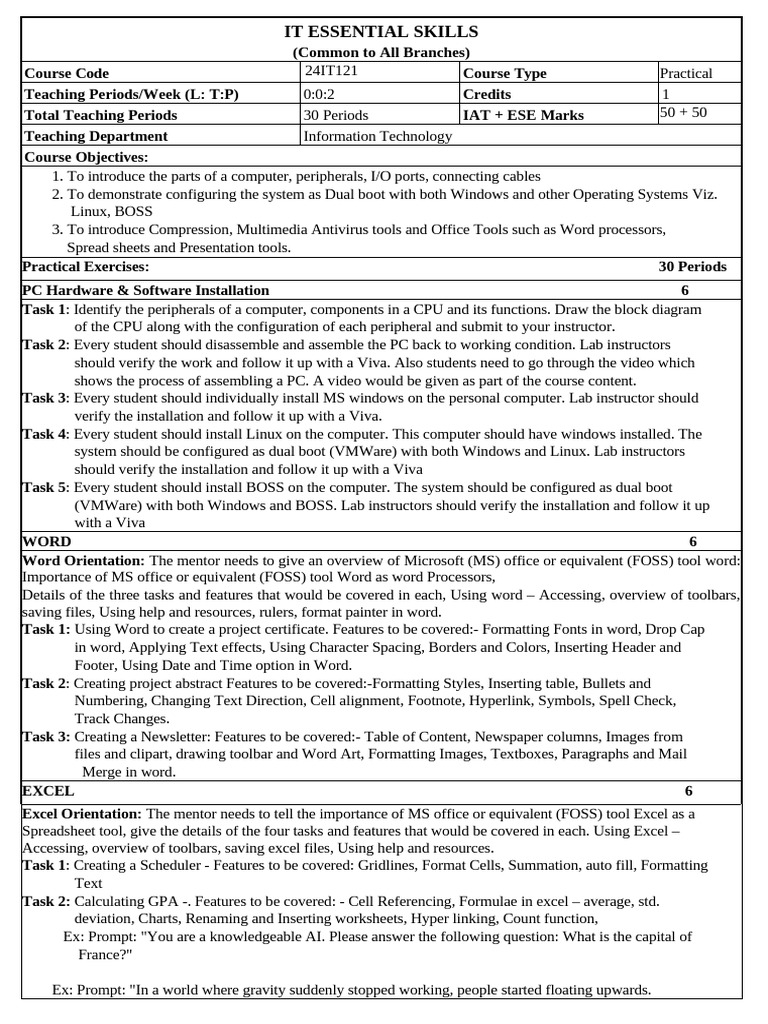 IT Essential Skills Course Overview | PDF | Microsoft Excel | Microsoft ...