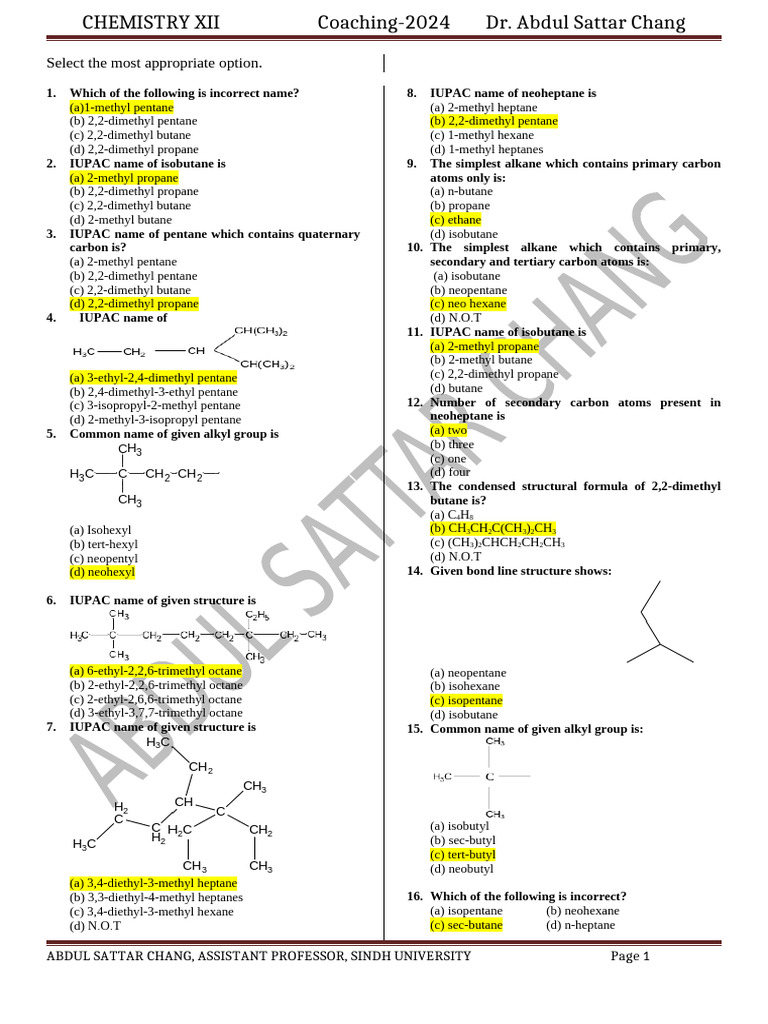 IUPAC Nomenclature of Alkanes Quiz | PDF | Alkane | Organic Chemistry