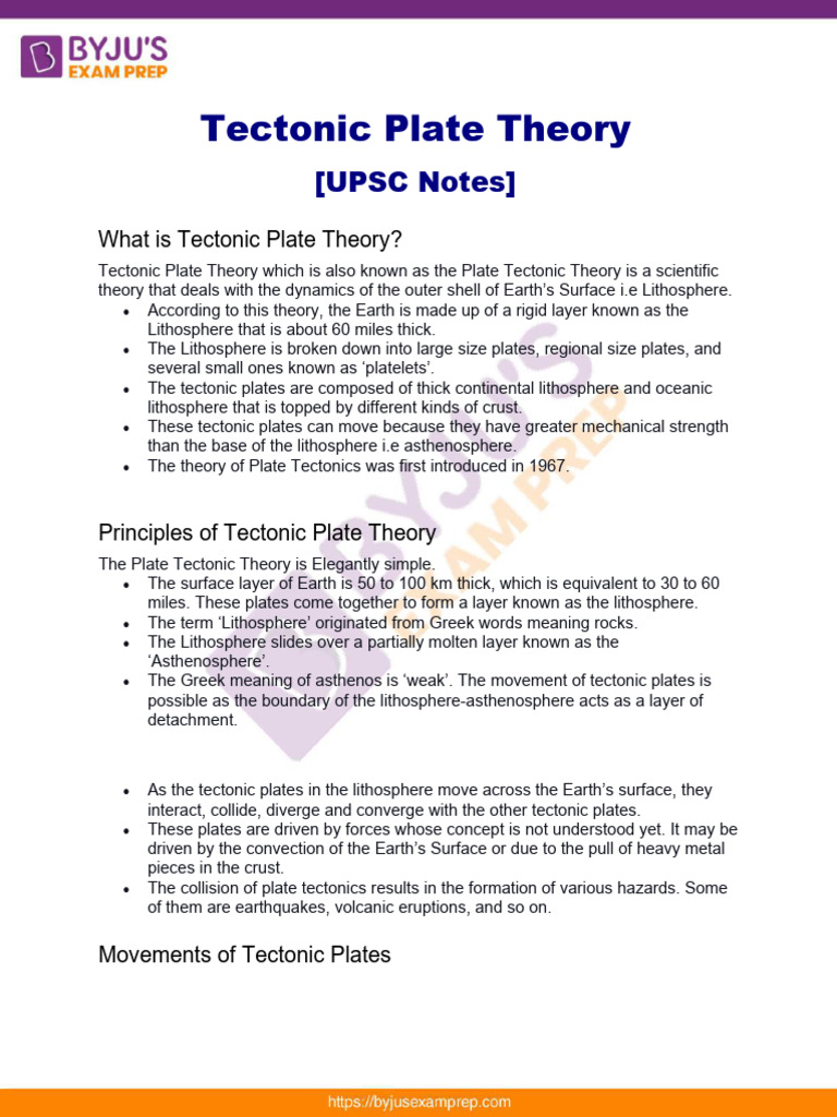 UPSC Notes on Plate Tectonic Theory | PDF | Plate Tectonics | Geology