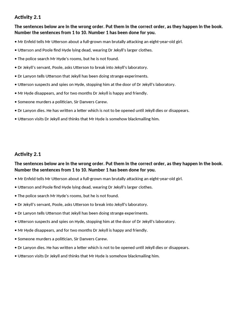 jekyll hyde chapt 2 activity | PDF