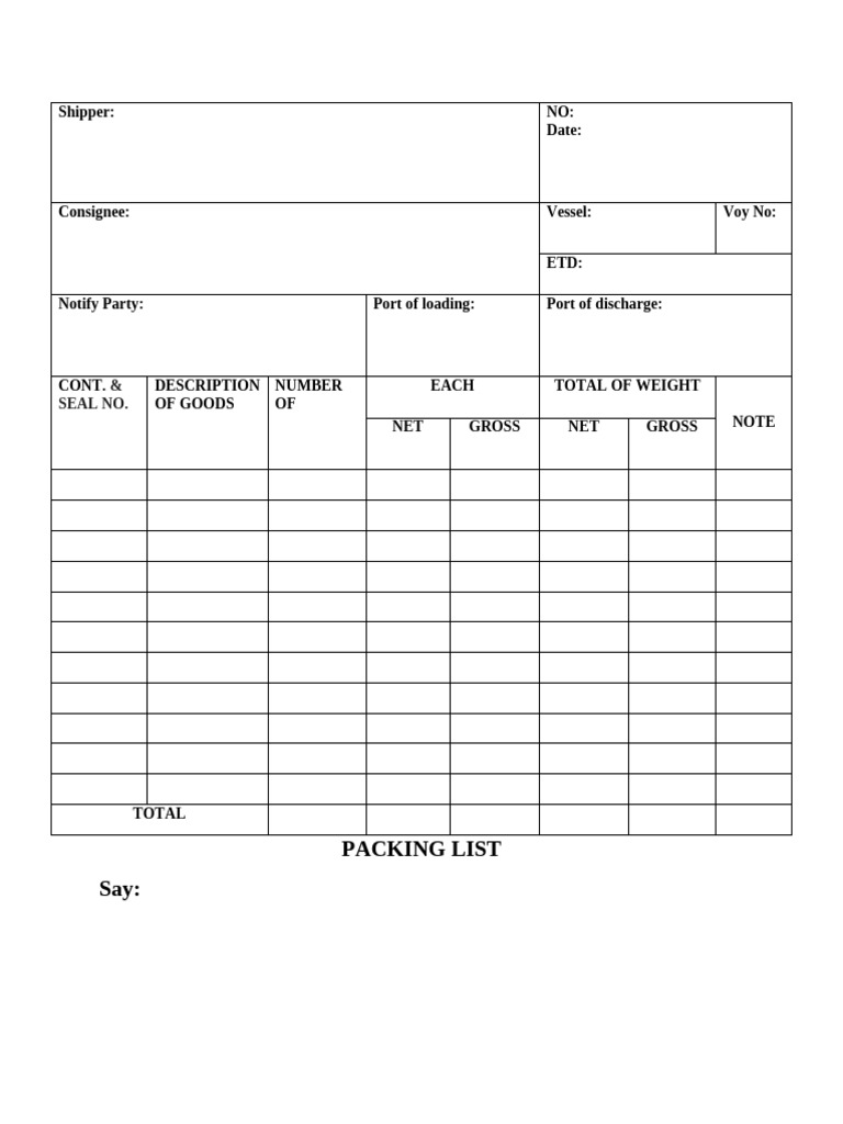 Form Packing List | PDF