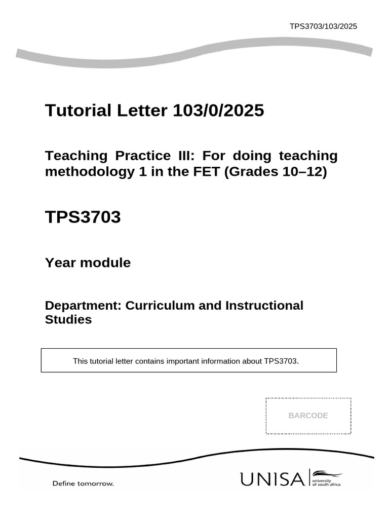 TPS3703 Tutorial Letter 103 2025 | PDF | Plagiarism | Mentorship