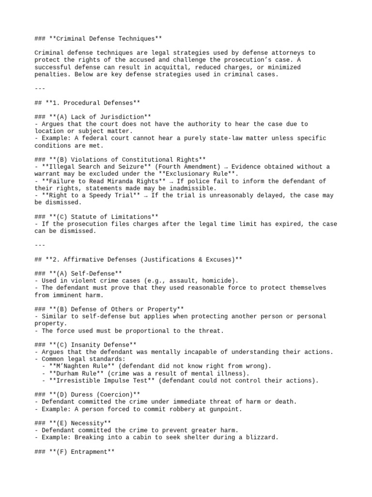 Notes On Criminal Defense Techniques | PDF | Witness | Plea