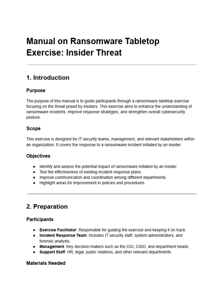 Manual On Ransomware Tabletop Exercise - Insider Threat | PDF | Ransomware | Computer Security