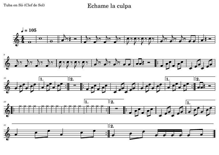Echame La Culpa-Tuba en Sib (Clef de Sol) | PDF