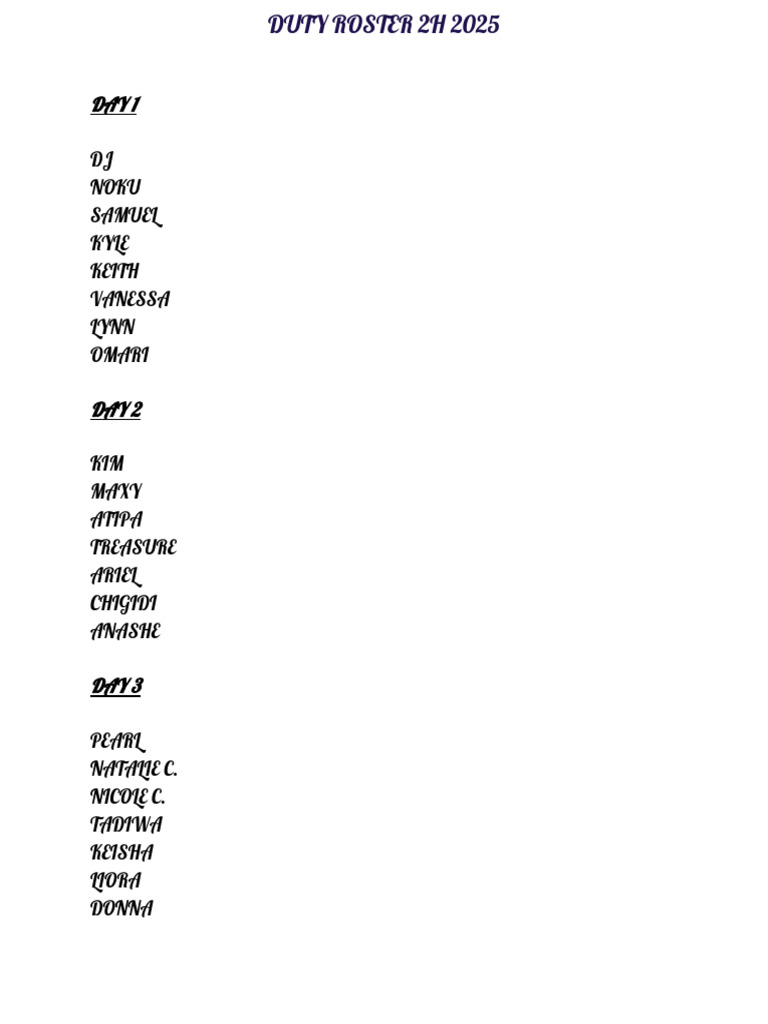 Duty Roster | PDF