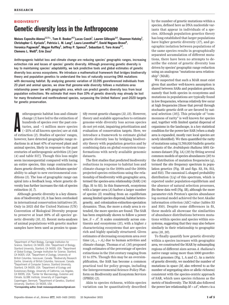Predicting Genetic Diversity Loss | PDF | Biodiversity | Genetic Diversity