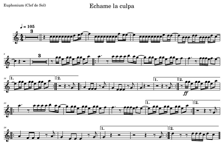 Echame La Culpa-Euphonium (Clef de Sol) | PDF
