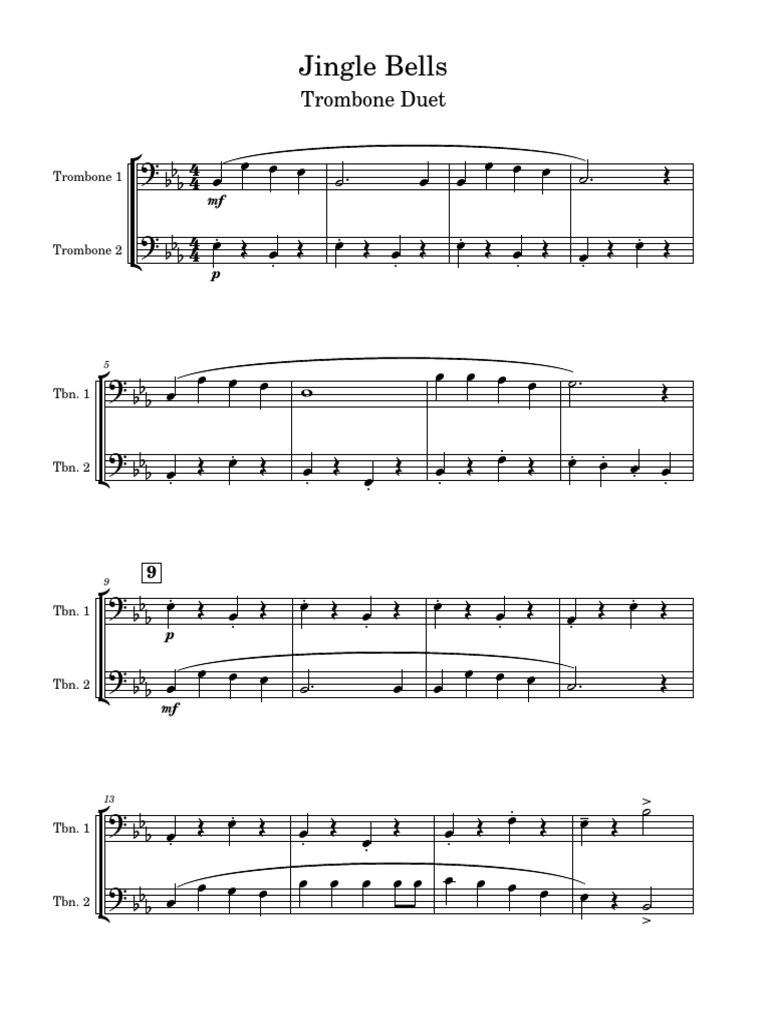 Trombone Duet: Jingle Bells Arrangement | PDF