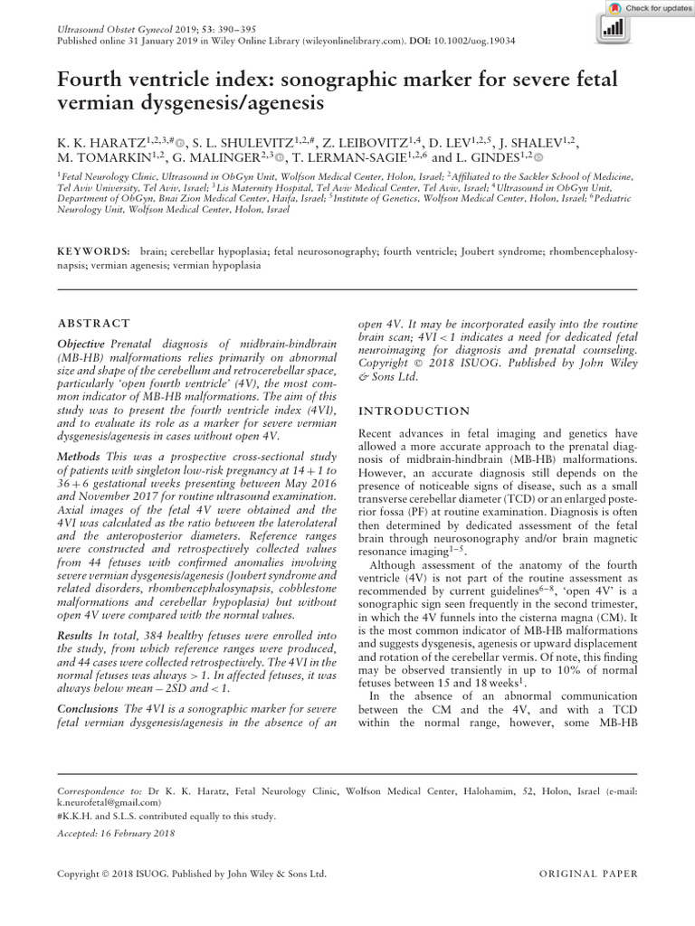 Ultrasound in Obstet Gyne - 2018 - Haratz - Fourth Ventricle Index ...