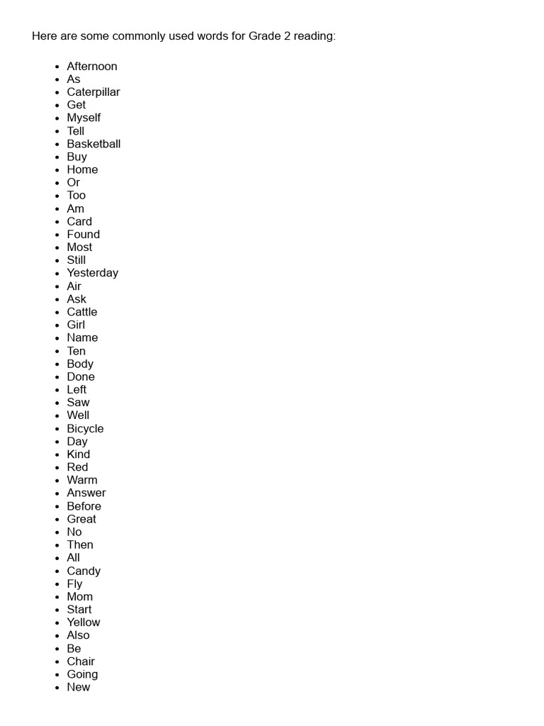 List of Reading Words for Grade 2 _ PDF - GrammarVocab | PDF