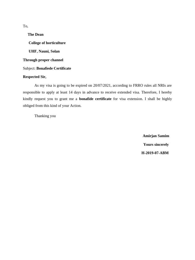 Bonafiede Certificate For VISA | PDF