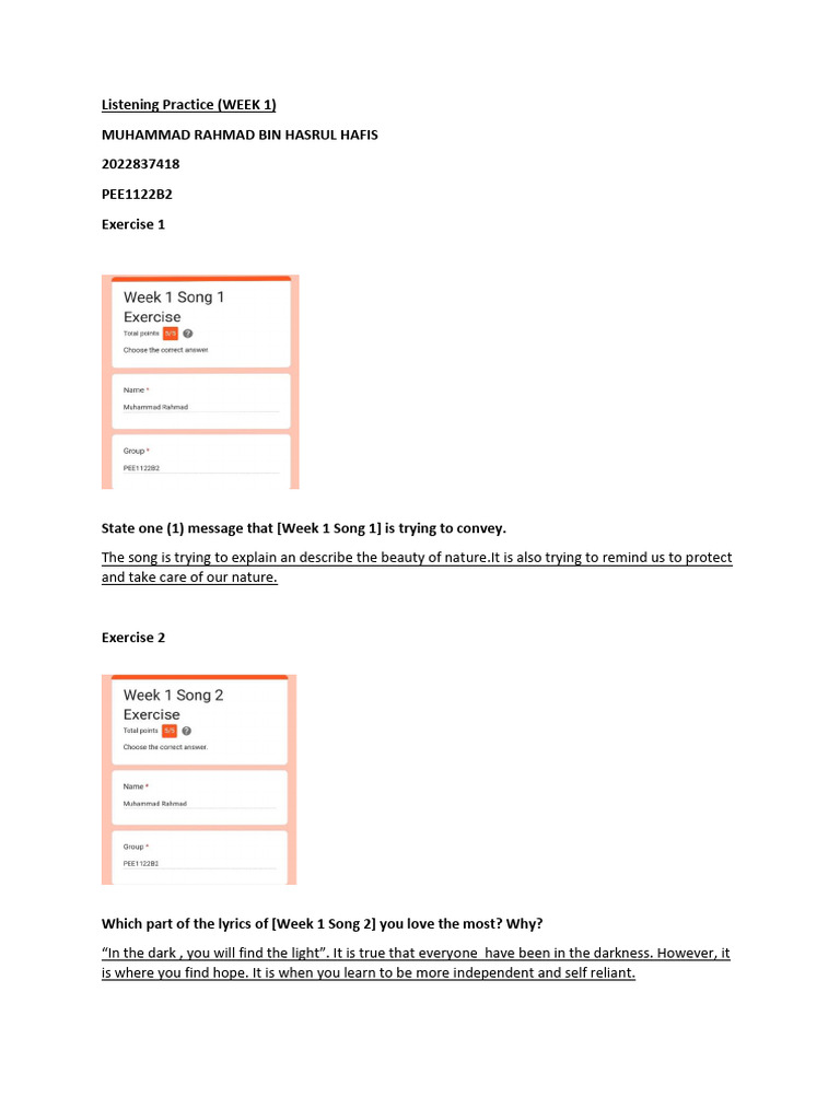 Listening Practice Week 1 [Rahmad] [2022837418] | PDF