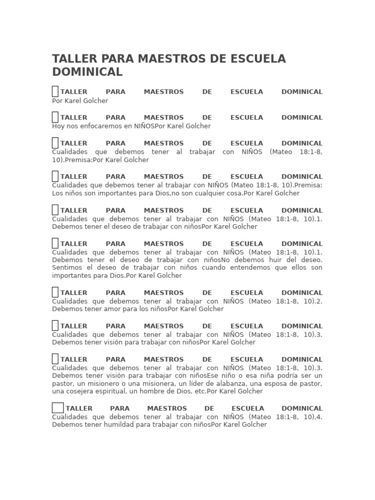 Taller para Maestros de Escuela Dominical | PDF | espíritu Santo