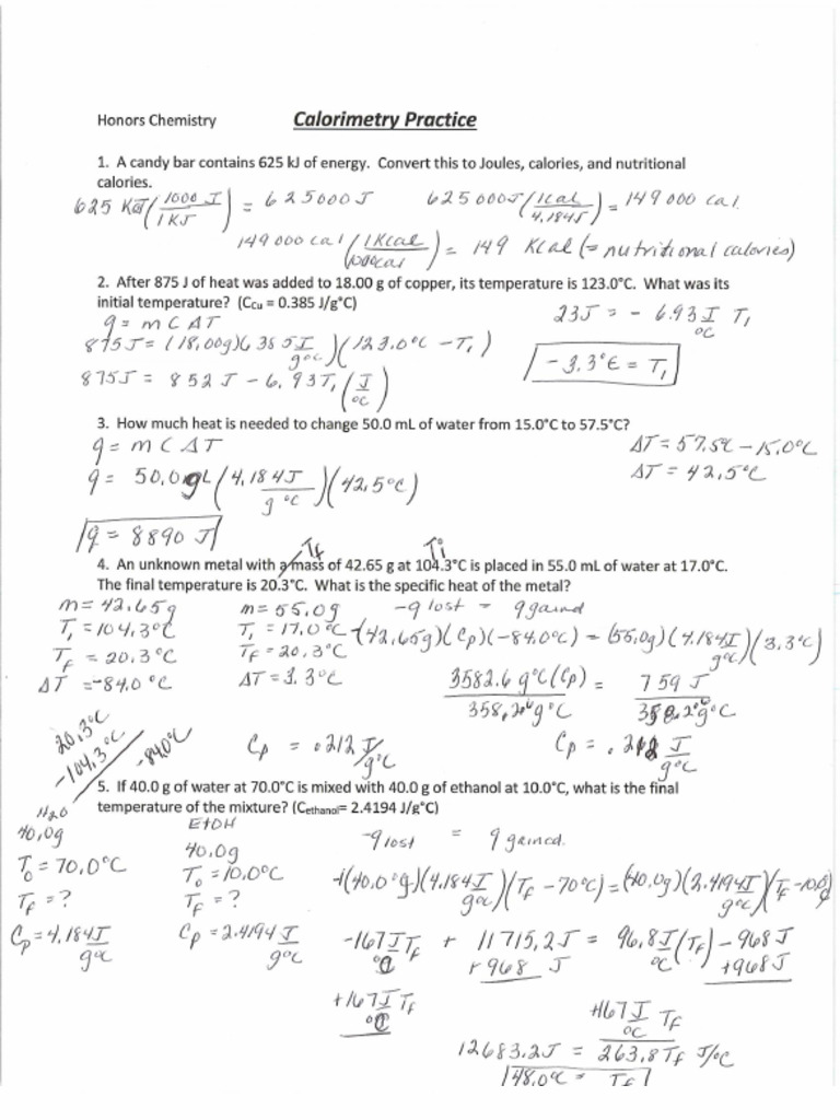 Calorimetry Practice KEY | PDF