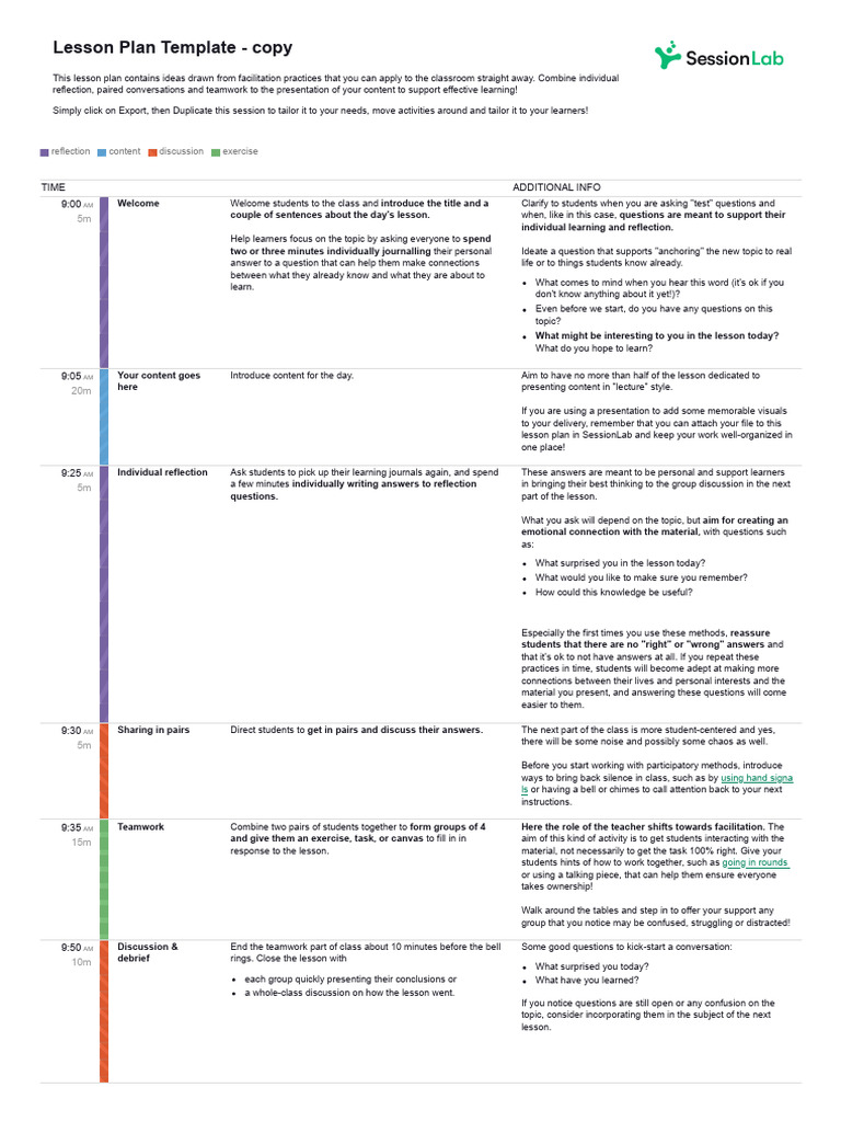 Lesson Plan Template - Session - To Still Edit | PDF | Learning ...
