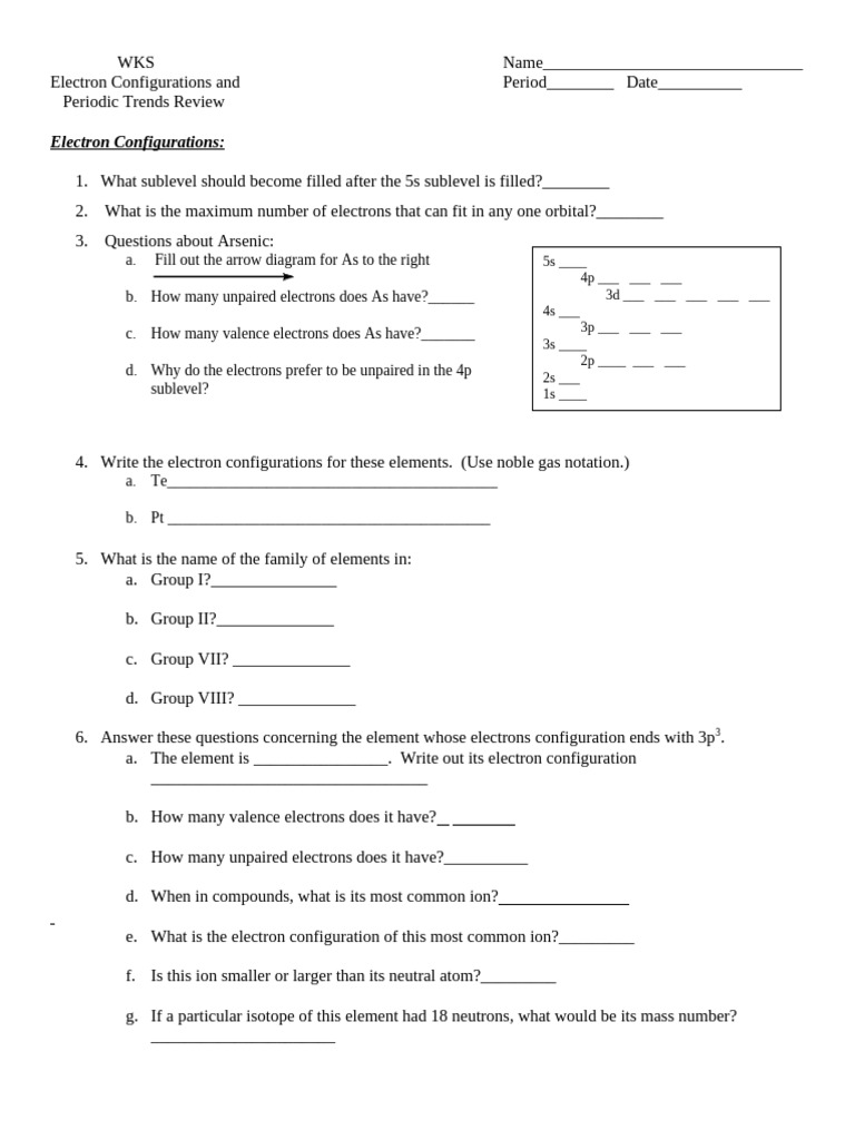 Electron Configurations and Trends Review | PDF | Electron ...